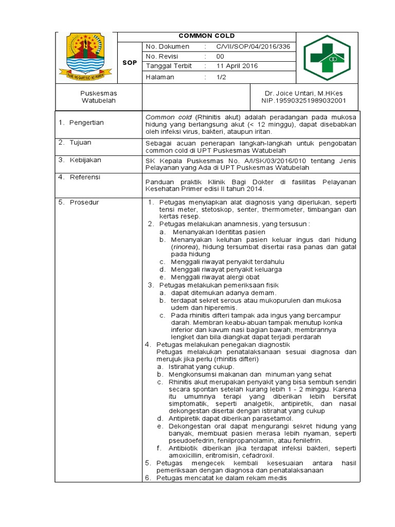 1 Sop Common Cold | PDF