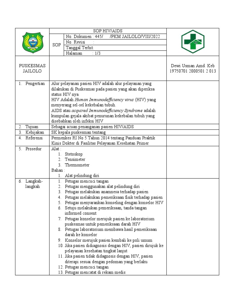 SOP Penanganan Pasien HIV/AIDS Puskesmas | PDF | Kesehatan Holistik ...