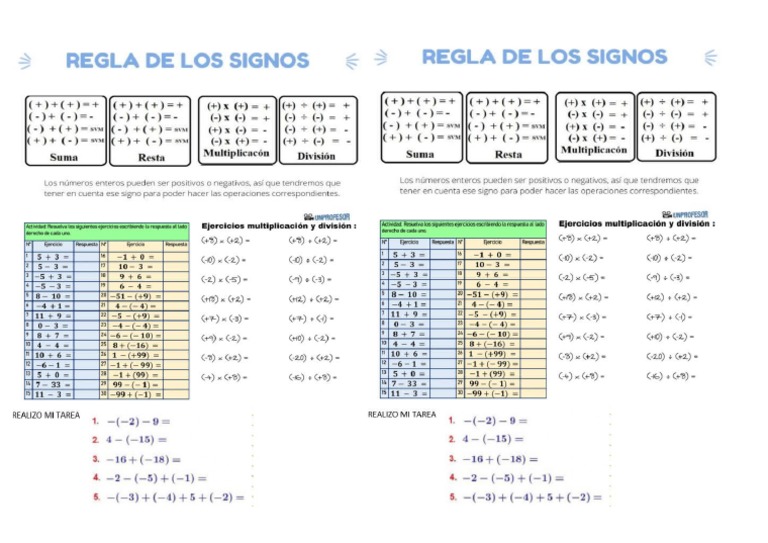 regla de signos | PDF