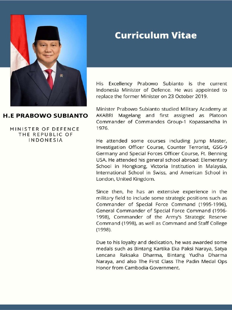 CV Minister Prabowo | PDF