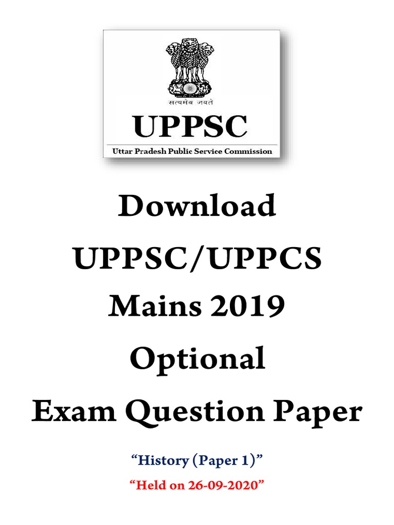 UPPSC UPPCS Mains History Optional Paper 1 Exam Question Paper 2019 ...