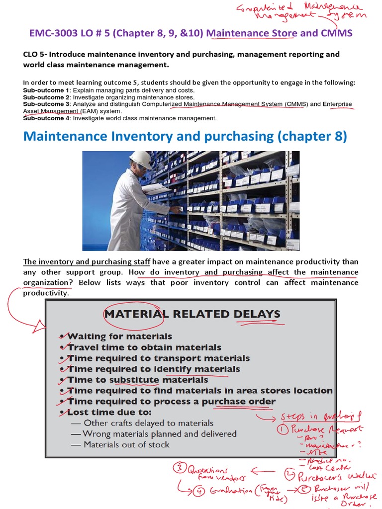 LO 5 Handout Maintenace Store and CMMS Managment | PDF | Inventory ...