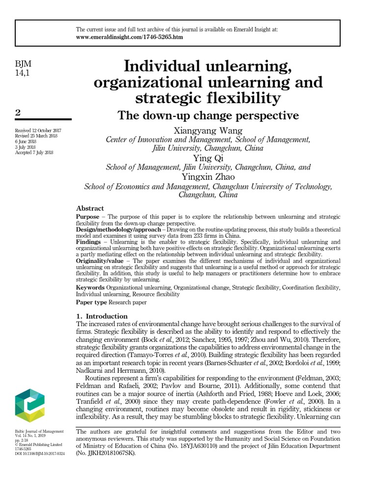 Individual Unlearning, Organizational Unlearning and Strategic Flexibility | PDF | Cronbach's ...