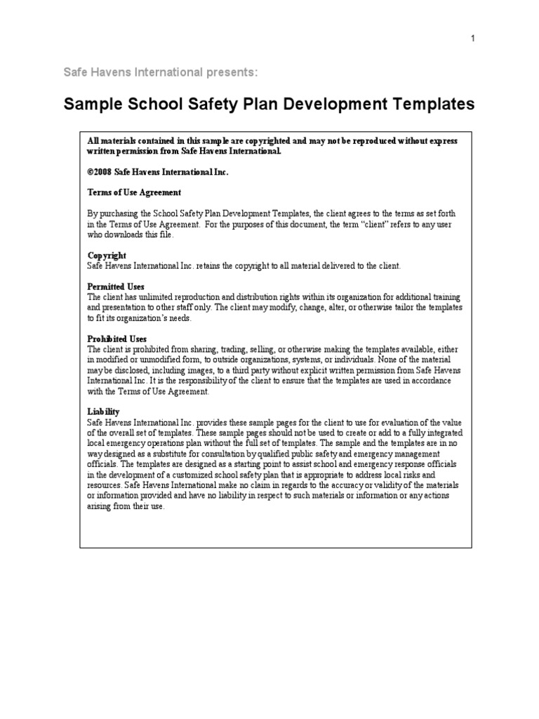 Sample School Safety Plan Development Templates: Safe Havens ...