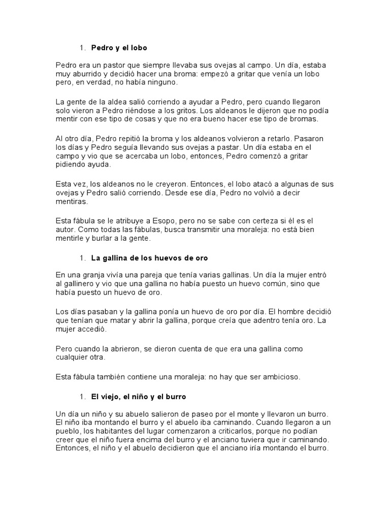 Moraleja de Pedro y el lobo | PDF | Pollo | Fábula