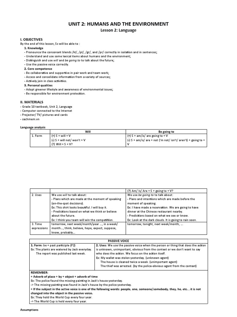Unit 2: Humans and The Environment: Lesson 2: Language | PDF | Verb | Grammar