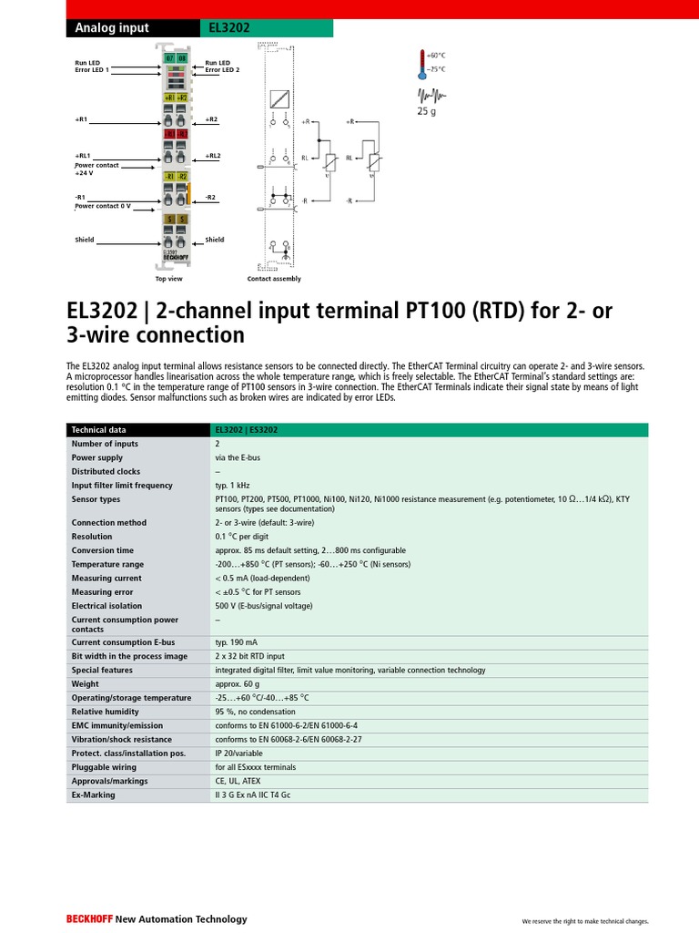 EL3202 - 2-Channel Input Terminal PT100 (RTD) For 2-Or 3-Wire ...