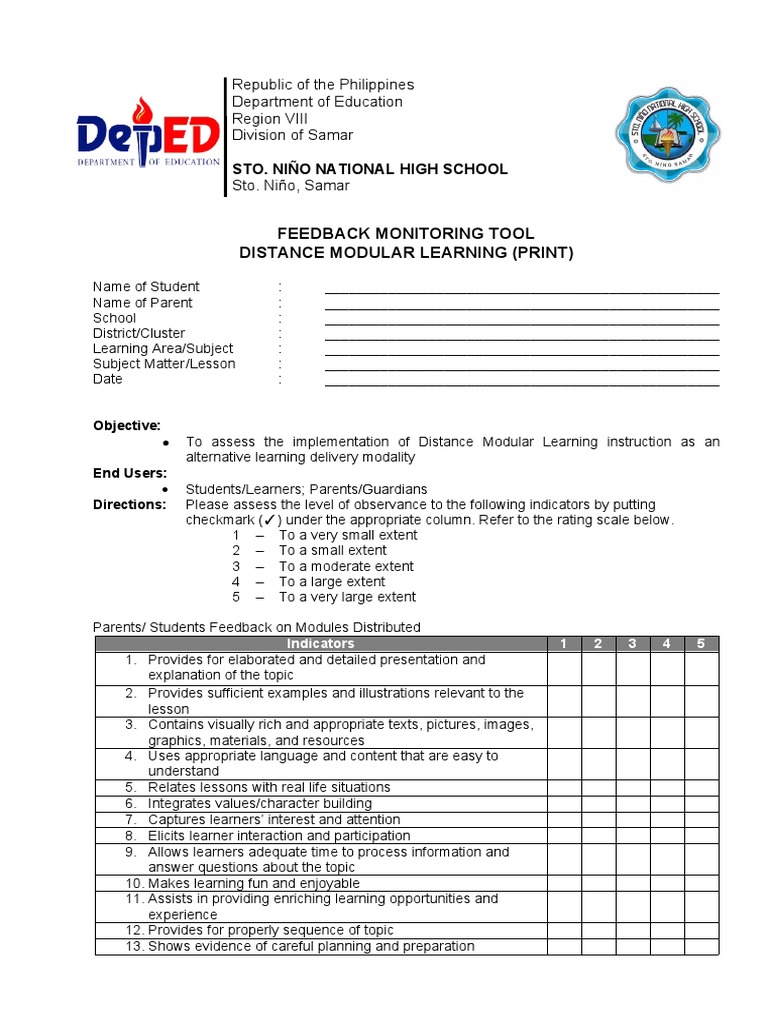 Distance Learning Feedback Tool Template | PDF | Learning | Cognition