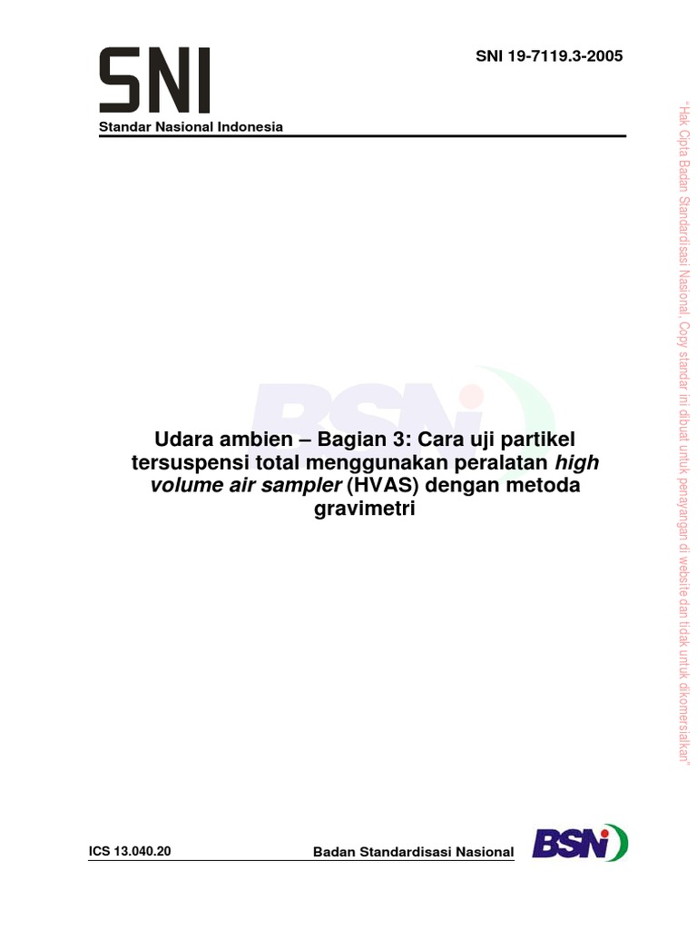SNI 19-7119.3-2005 Cara Uji TSP Menggunakan High Volume Air Sampler ...