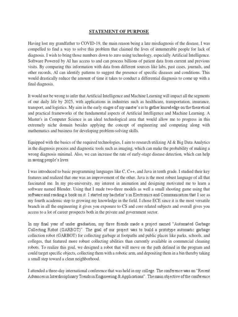 Statement of Purpose - Osu | PDF | Artificial Intelligence ...