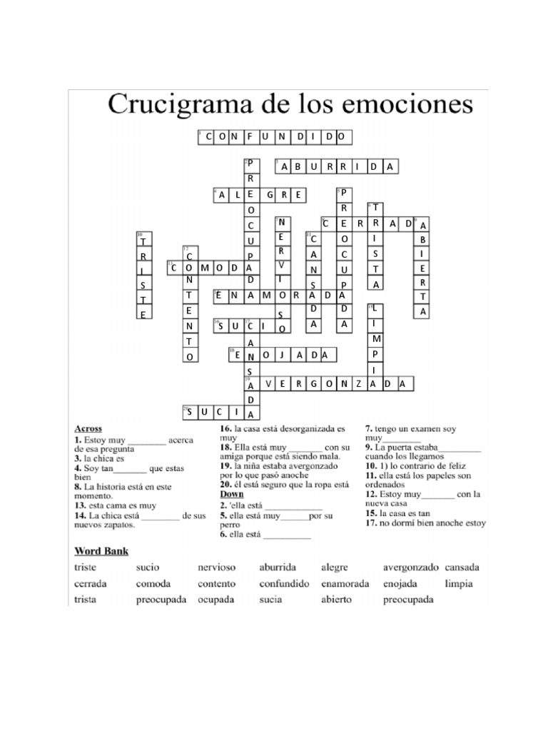 Crucigrama de Emociones | PDF