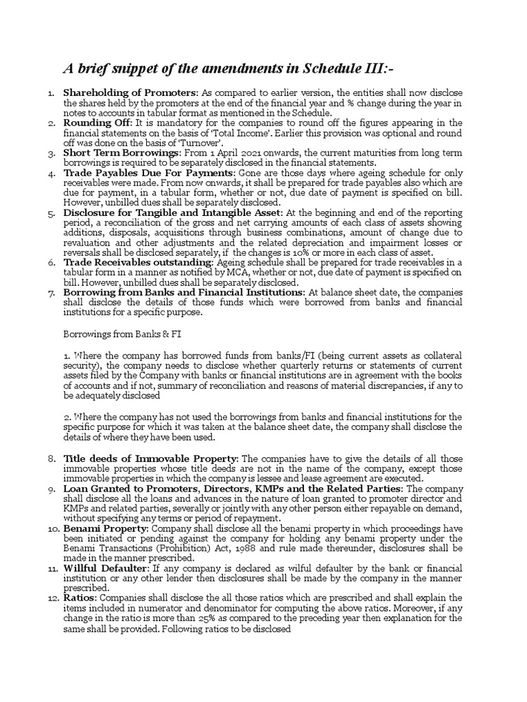 A Brief Snippet of The Amendments in Schedule III | PDF | Revenue | Loans