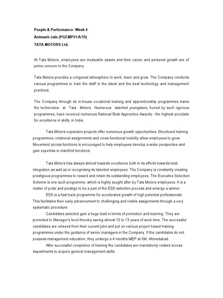 Talent Managemnt Process in TATA MOTORS | PDF | Apprenticeship | Employment