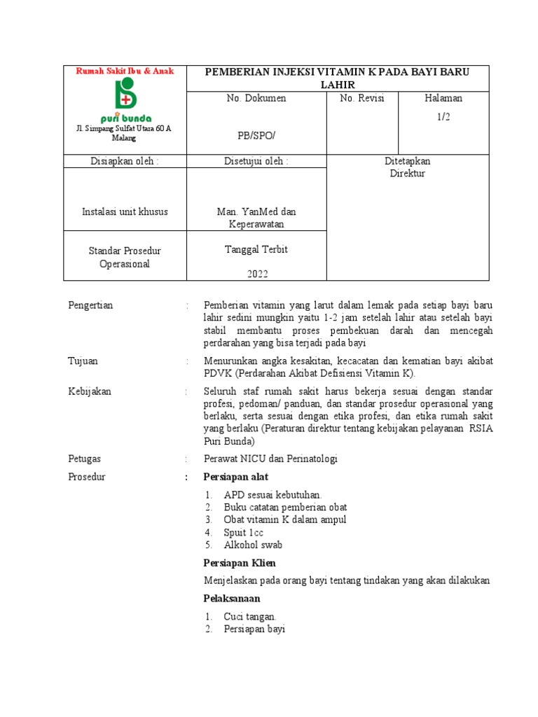 Pemberian Vit K | PDF