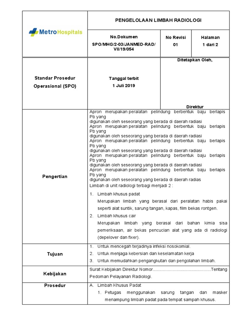 Pengelolaan Limbah Radiologi Rumah Sakit | PDF