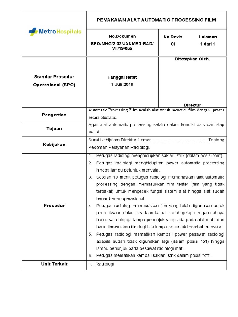 Prosedur Pemakaian Alat Automatic Processing Film | PDF | Teknologi ...