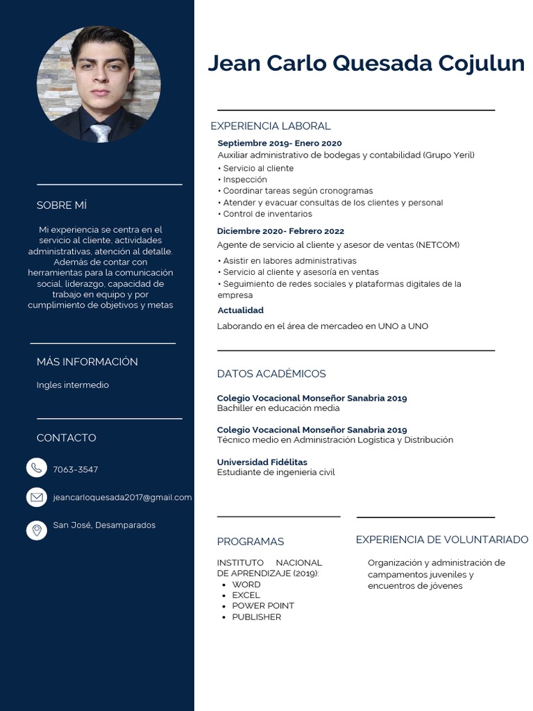 CV. Jean Carlo Quesada | PDF | Servicio al Cliente | Business