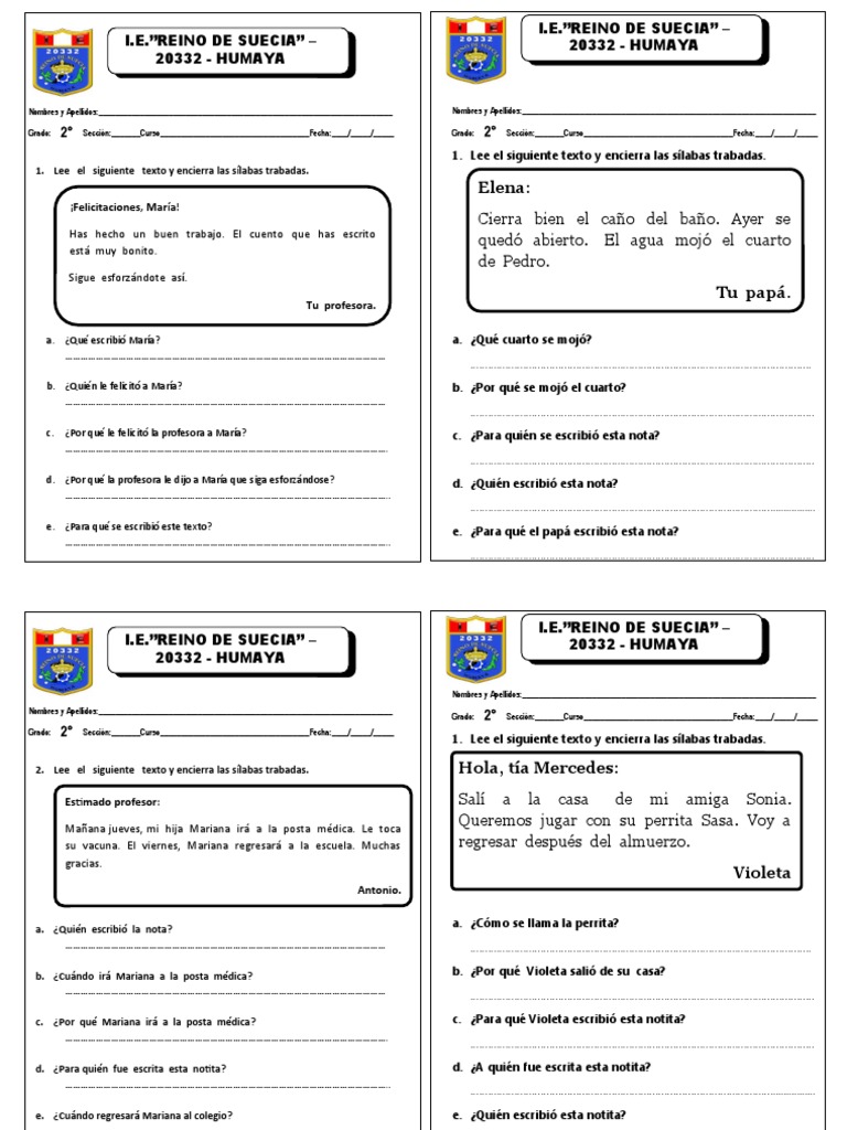 Lectura y Sílabas para 2° Grado | PDF