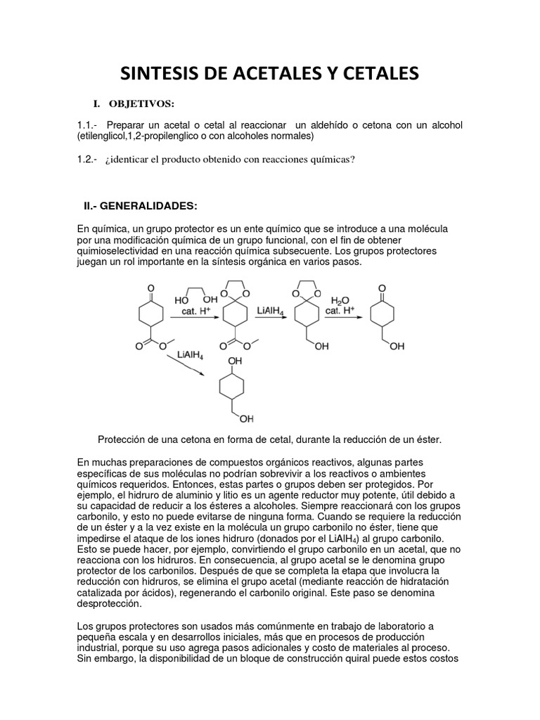 Síntesis de Cetales y Acetales | PDF | Química | Compuestos químicos