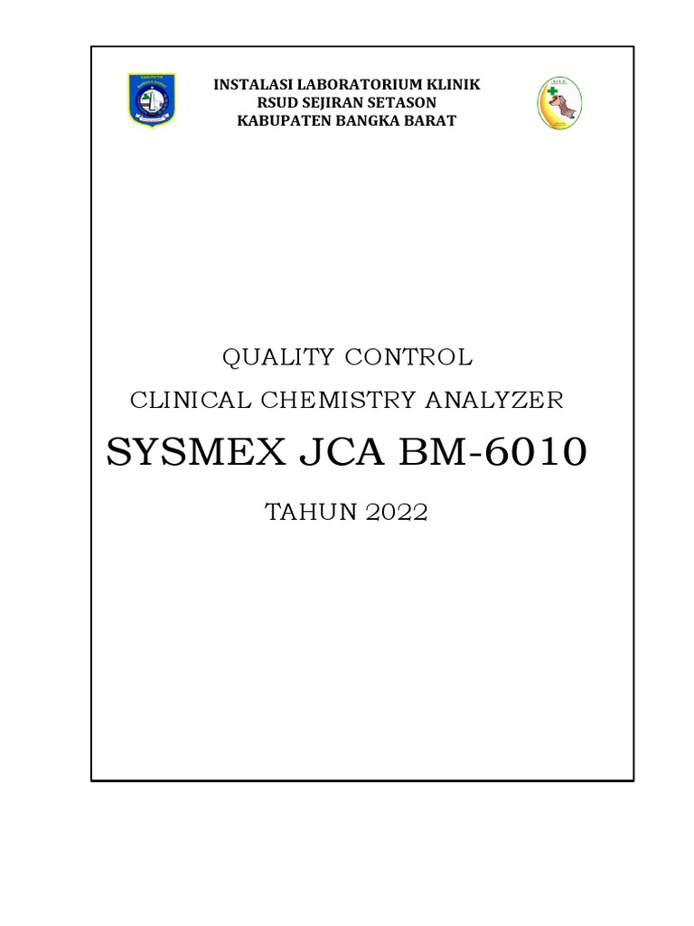 Sysmex Jca Bm-6010: Quality Control Clinical Chemistry Analyzer | PDF