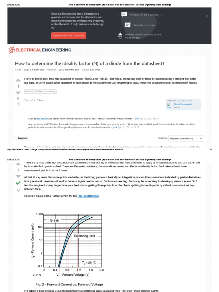 How To Determine The Ideality Factor (N) of A Diode From The Datasheet ...
