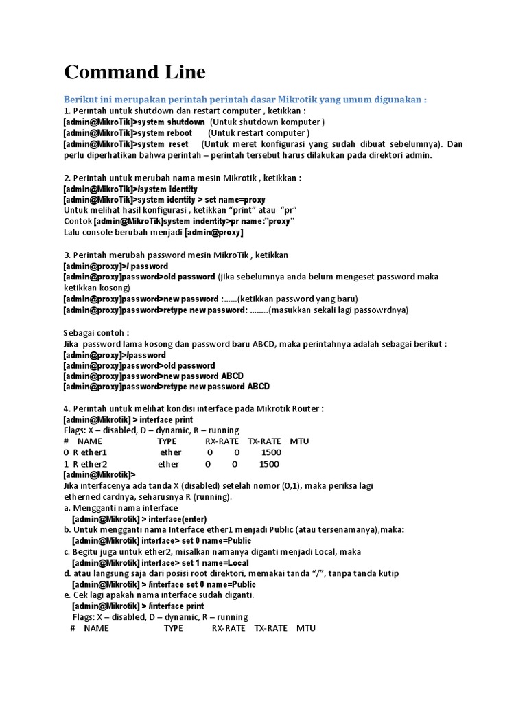 Command Line - Configuration Mikrotik Part I | PDF