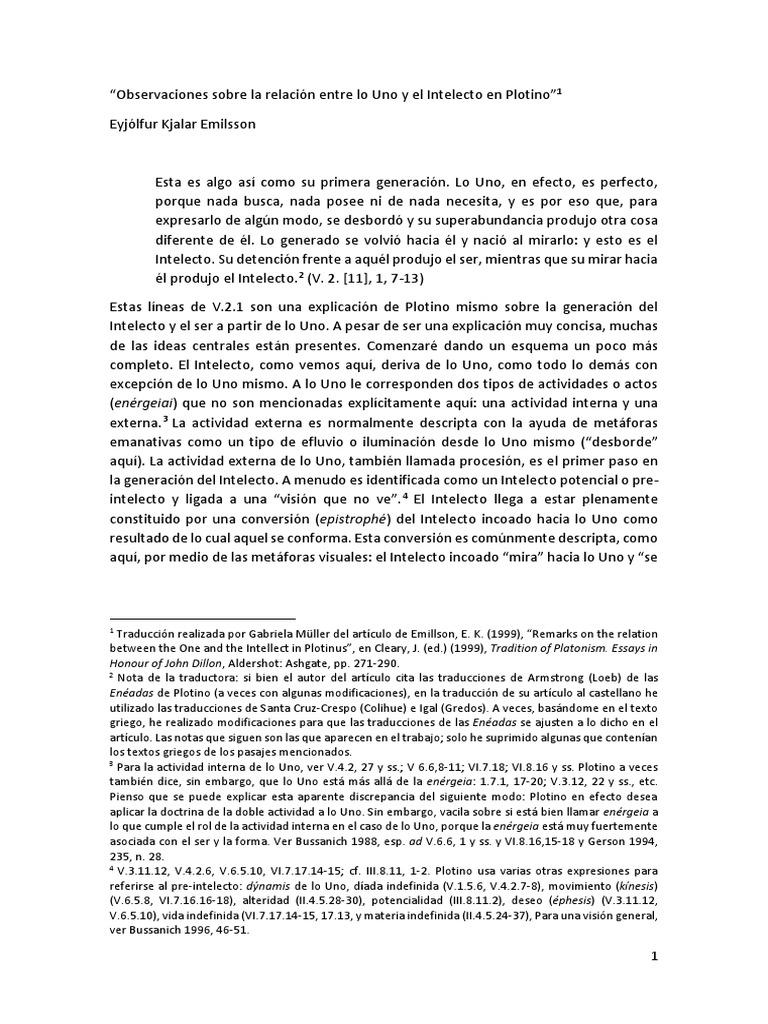 Emilsson - Observaciones Sobre La Relación Entre Lo Uno y El Intelecto ...