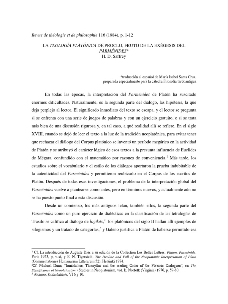 Saffrey - La Teología Platónica de Proclo, Fruto de La Exégesis Del ...