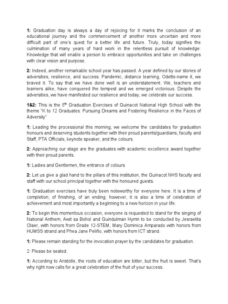 Emcee Script For Graduation 2022 | PDF
