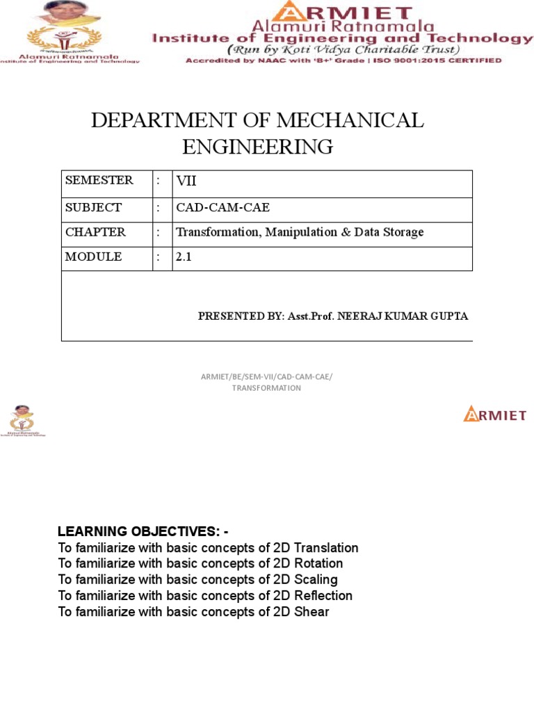 Sub Module 2 1 2d Geometric Transformation Pdf 2 D Computer Graphics Cartesian