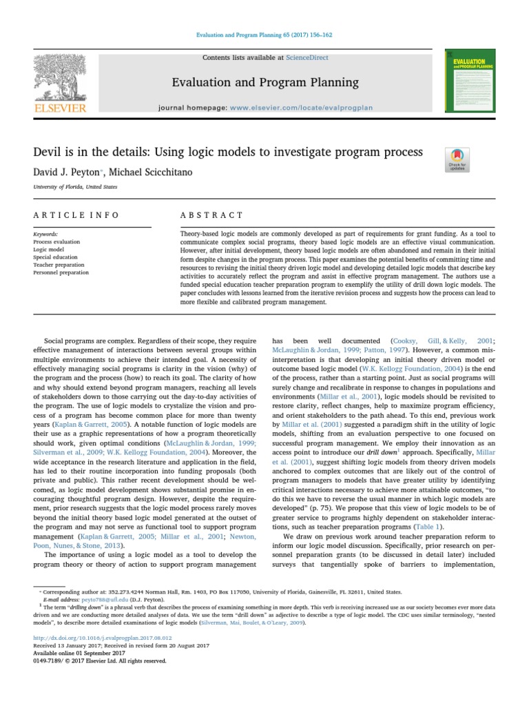 Evaluation and Program Planning: David J. Peyton, Michael Scicchitano | PDF | Evaluation ...