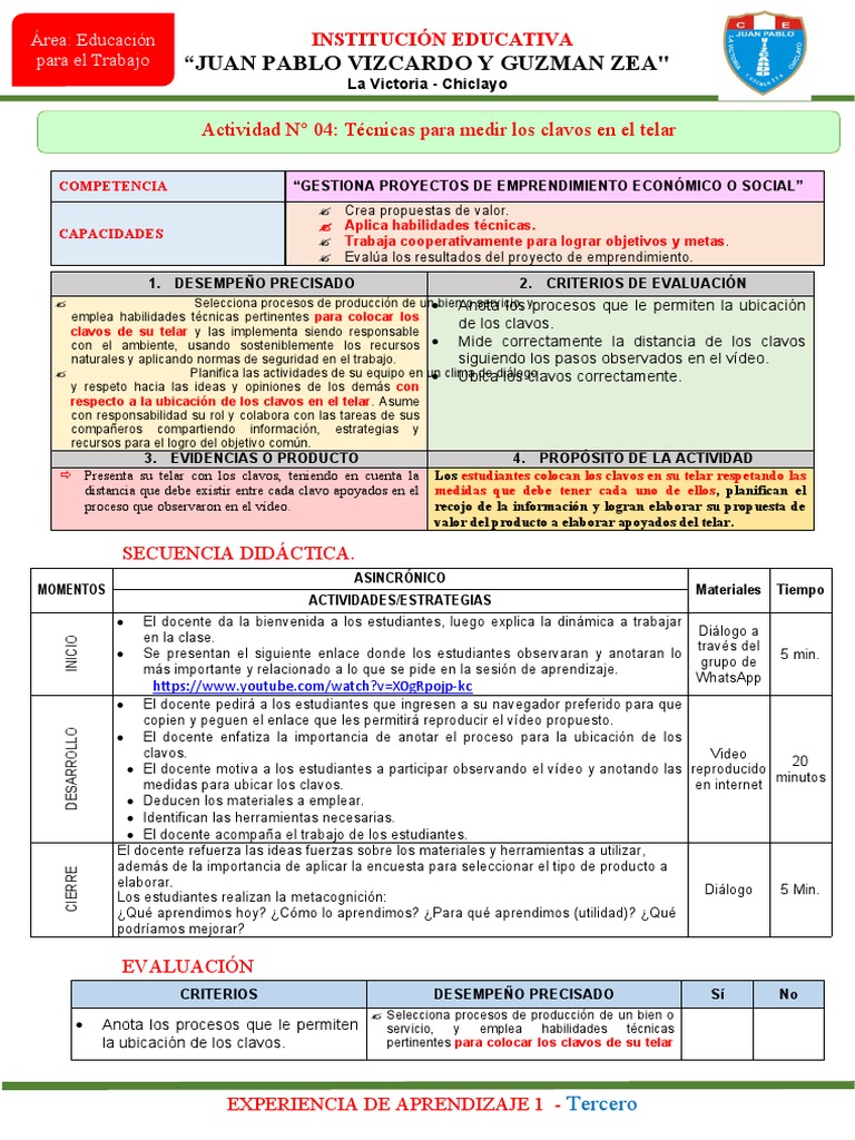 EPT - EXPERIENCIAS DE APRENDIZAJE 1 - TERCERO - Sesion 4 - Virtual | PDF | Iniciativa ...