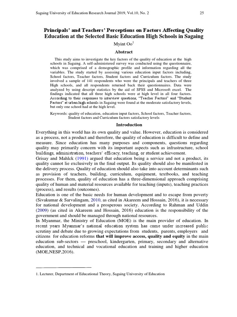 Factors Influencing Education Quality in Sagaing | PDF | Survey ...