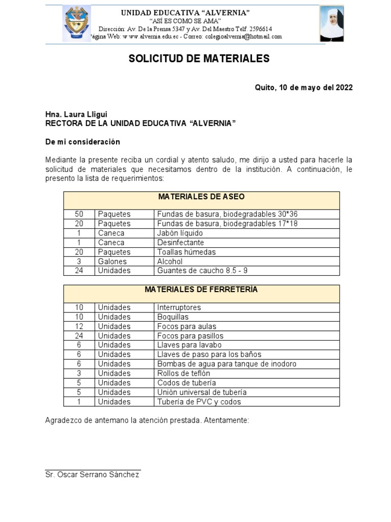 Solicitud de Materiales | PDF