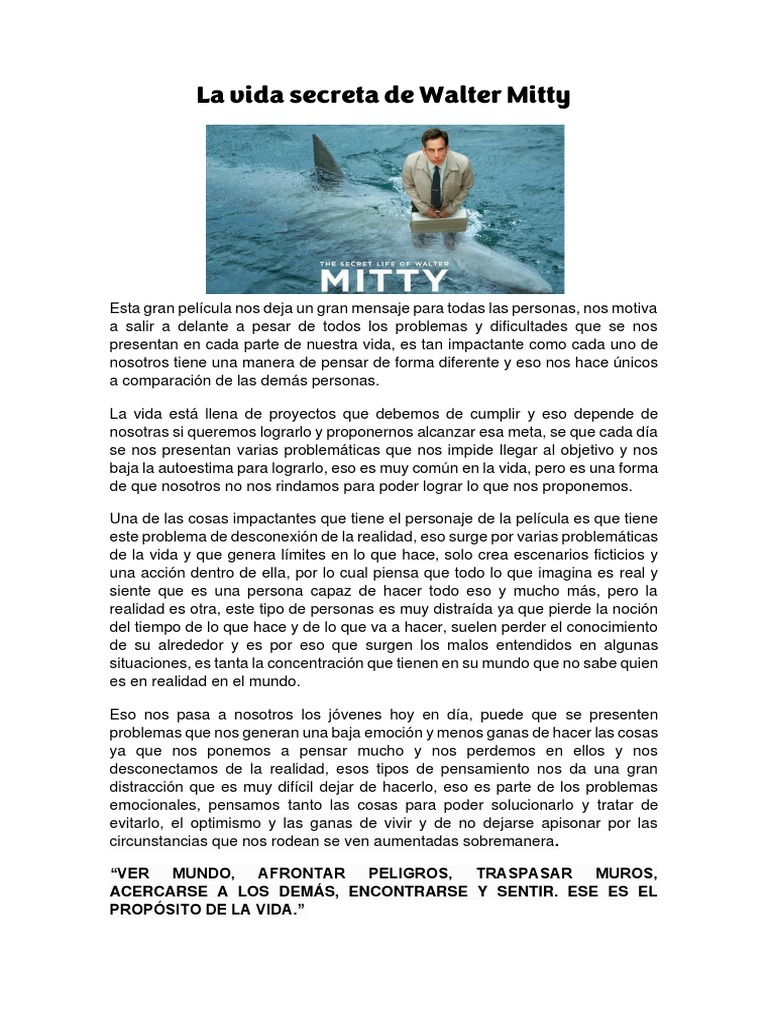 La Vida Secreta de Walter Mitty-Cardona Leslie | PDF | Realidad | Vida