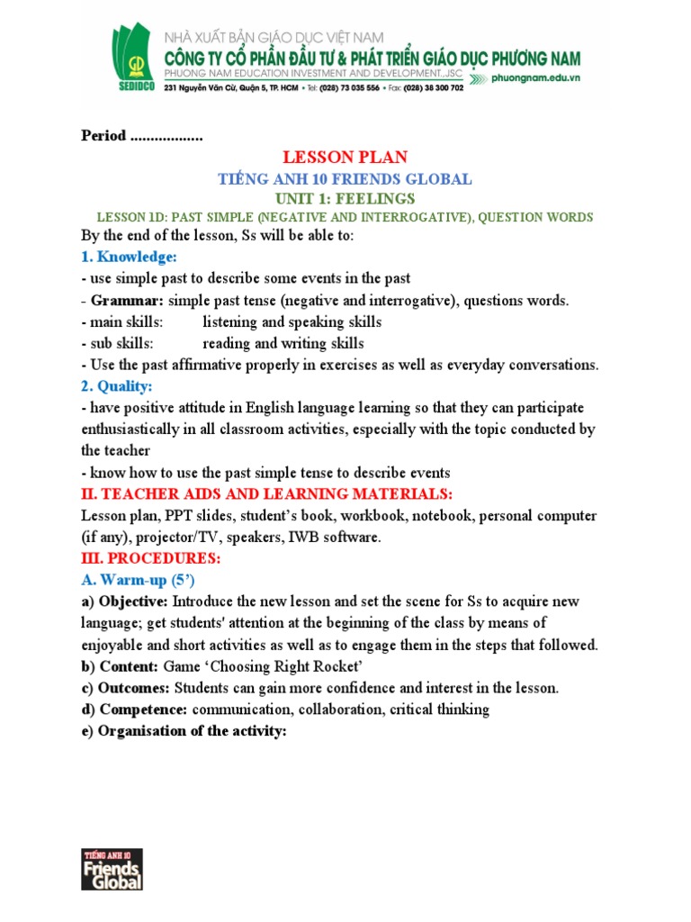 Lessonplan 1D | PDF | Question | Lesson Plan