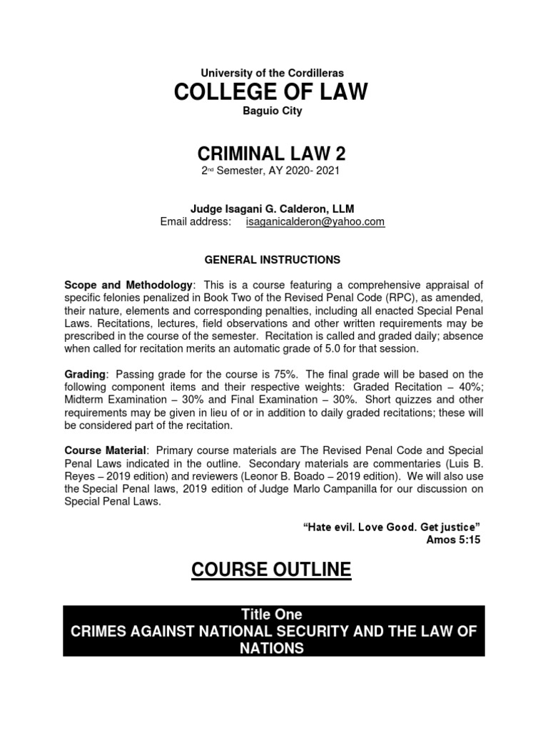 Crim Law 2 Syllabus | PDF | Perjury | Forgery
