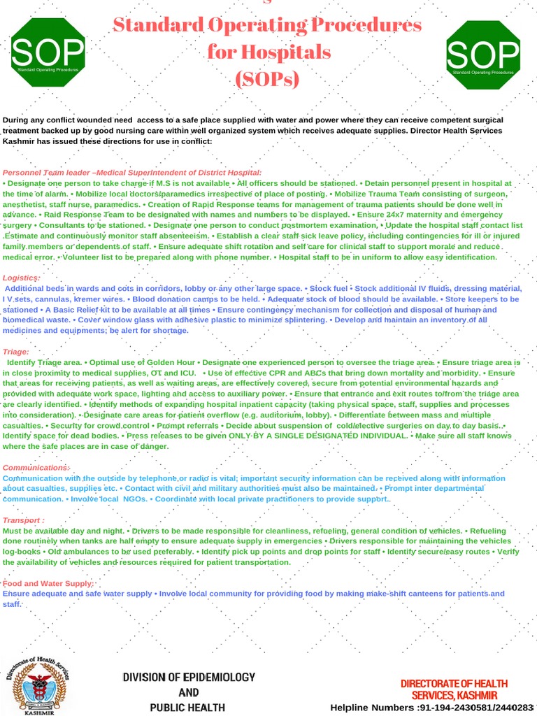 Standard Operating Procedures For Hospitals (SOP) - 10 | PDF ...
