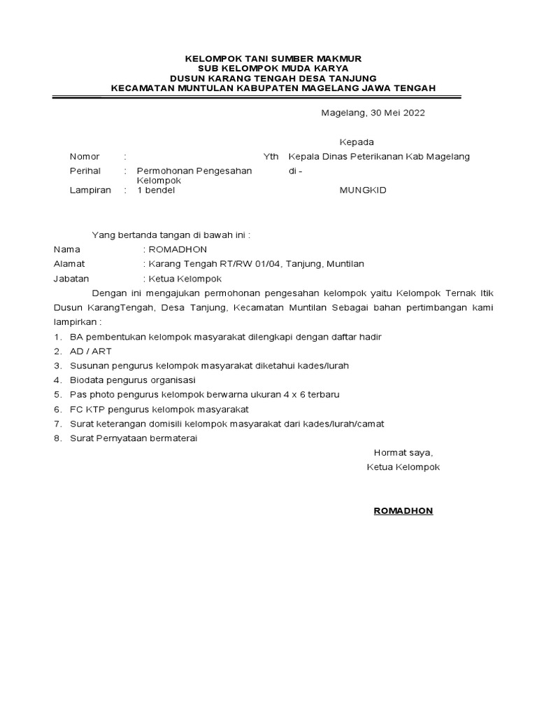 SURAT PERMOHONAN Pengesahan | PDF