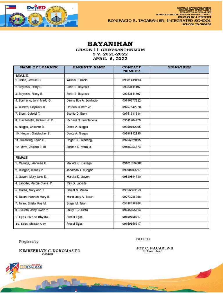 Bayanihan Orientation Attendance | PDF