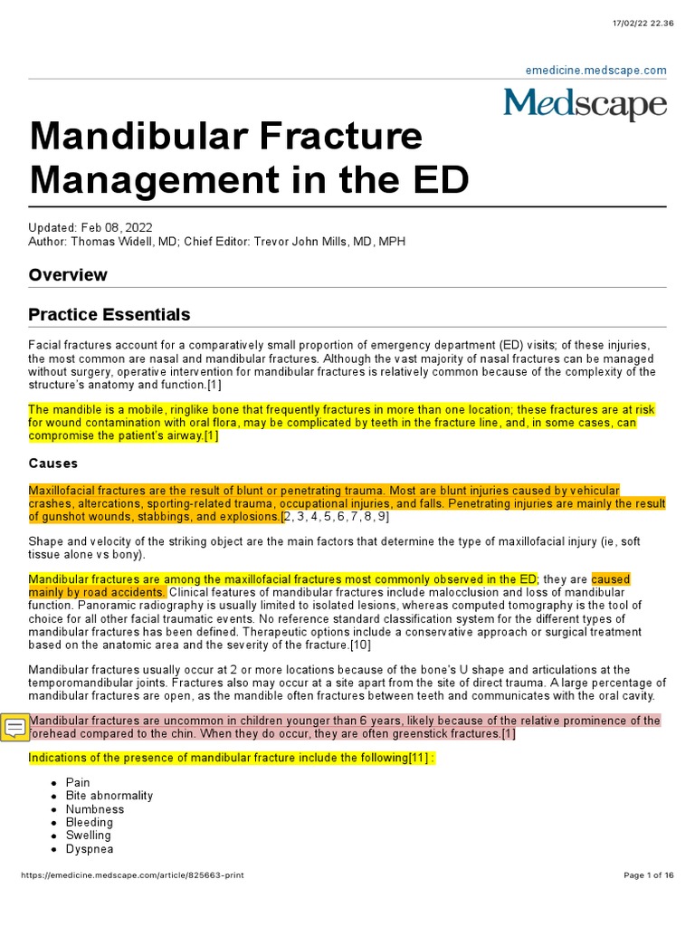 Mandibular Fracture ED Management | PDF | Ct Scan | Medical Imaging
