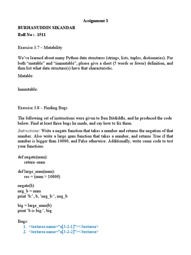 Assignment 3 Burhanuddin Sikandar Roll No:-1511 | PDF | Computer Science | Computing