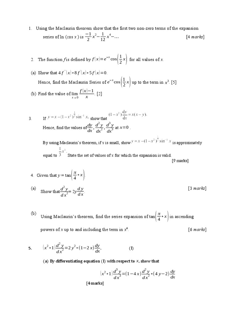 Maclaurin Questions | PDF | Abstract Algebra | Theoretical Physics