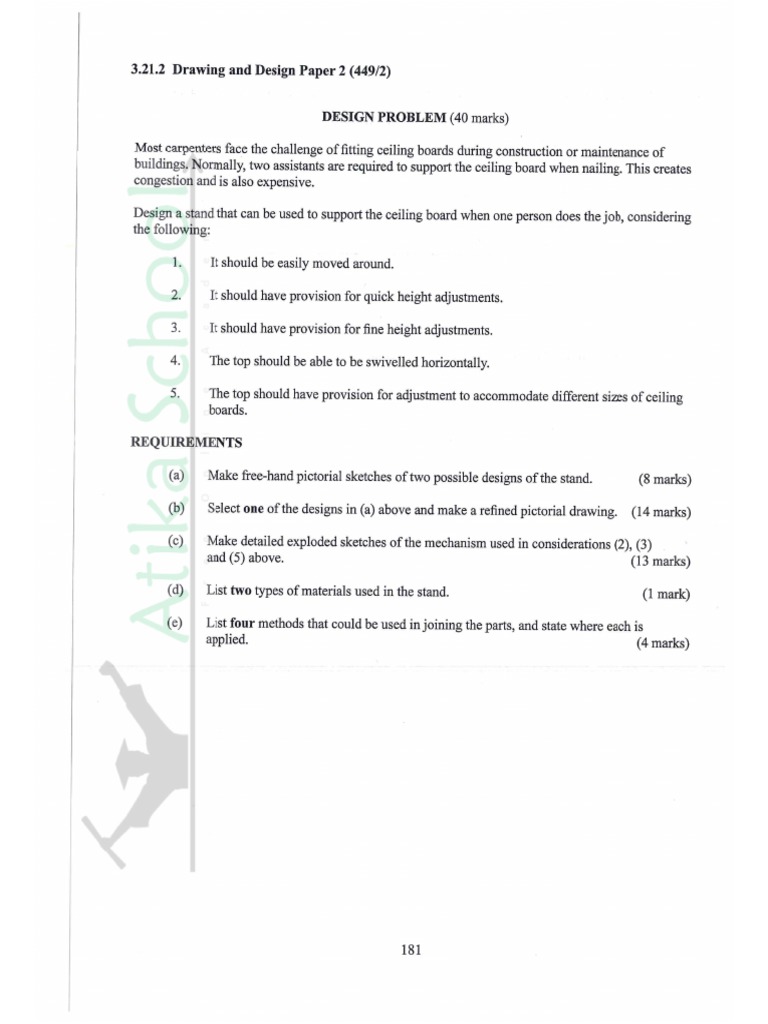 Kcse Past Papers 2018 - Drawing Design pp2 | PDF