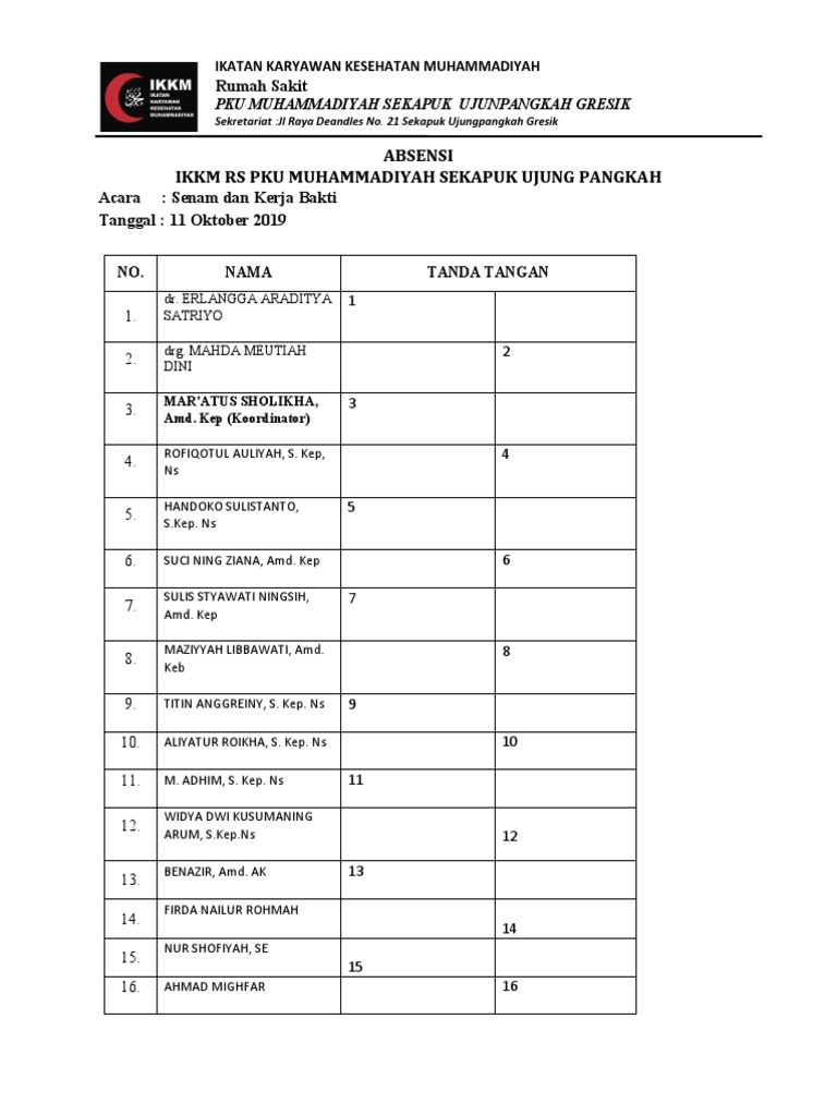 Absensi Senam Pagi | PDF