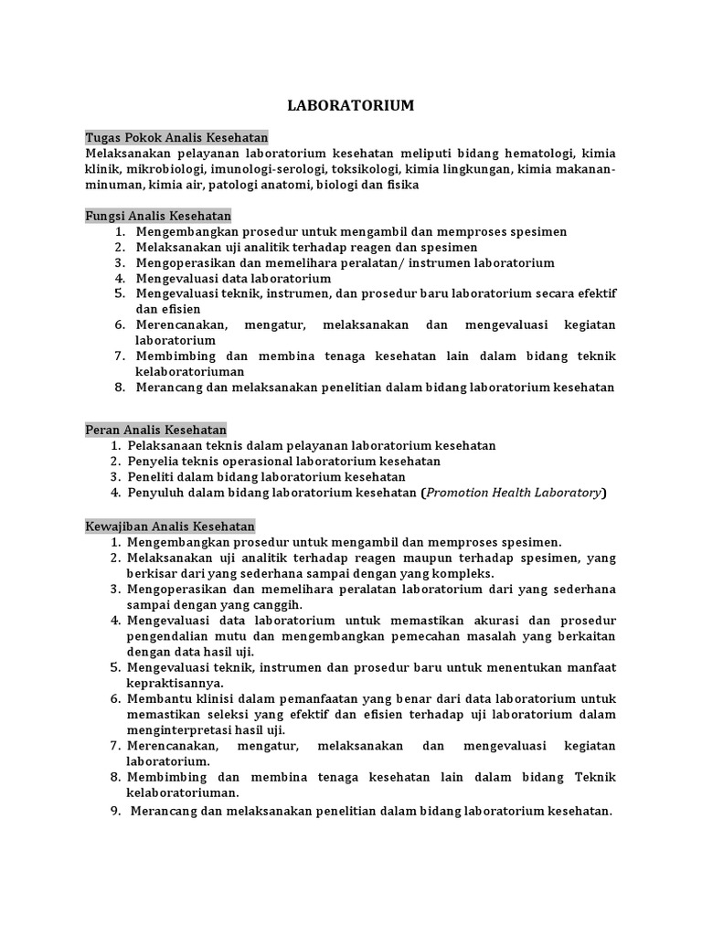 Job Desk Laboratorium | PDF | Kesehatan Holistik