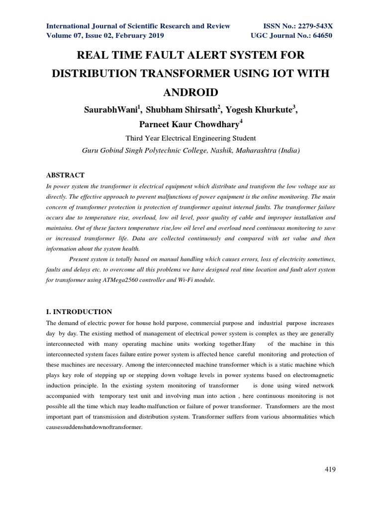 Real Time Fault Alert System For Distribution Transformer Using Iot With Android | PDF ...