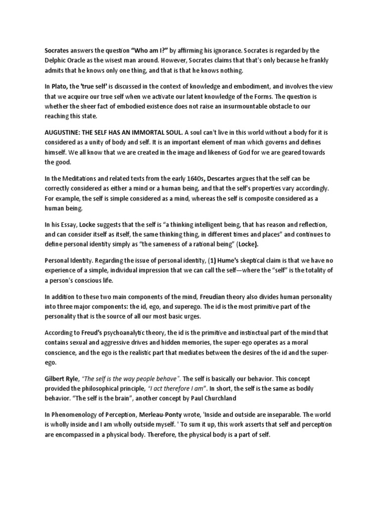 The Self From Various Perspective | PDF | Id | Psychology