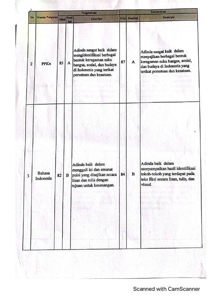 Adinda Cantika Rapot - Compressed | PDF