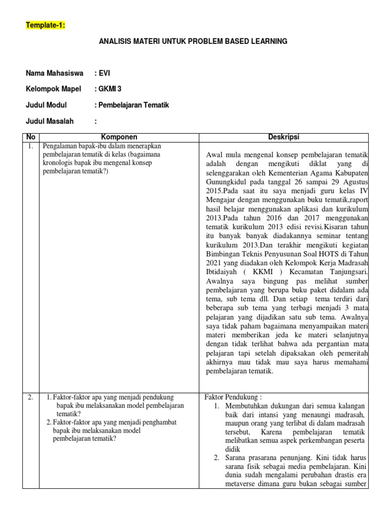 Analisis Materi Modul Tematik | PDF